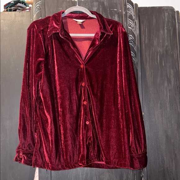 White Stag | Tops | White Stag Velvet Button Up Shirt In Deep Red ...